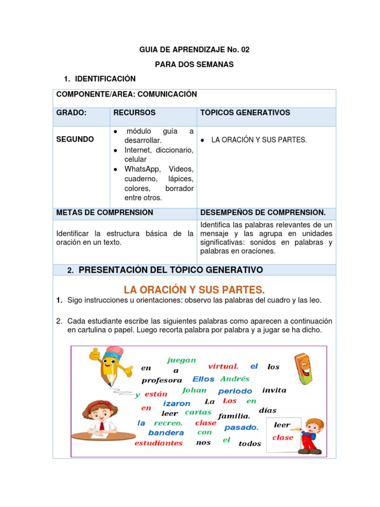 Guia 02 Com. La Oracion y Sus Partes | PDF | Asunto (gramática ...