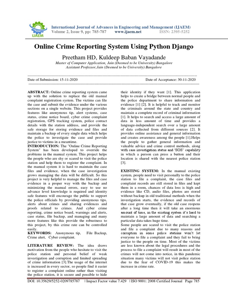 Online Crime Reporting System Using Python Django | PDF | Police | Backup