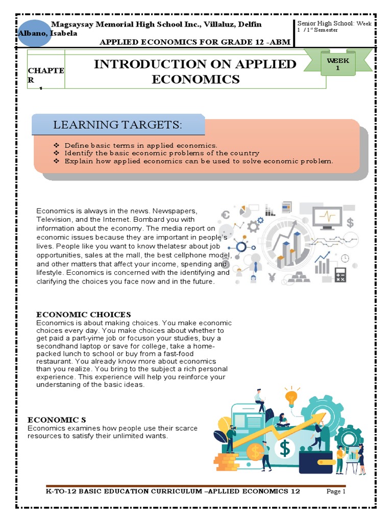 Introduction On Applied Economics: Learning Targets | PDF | Resource ...