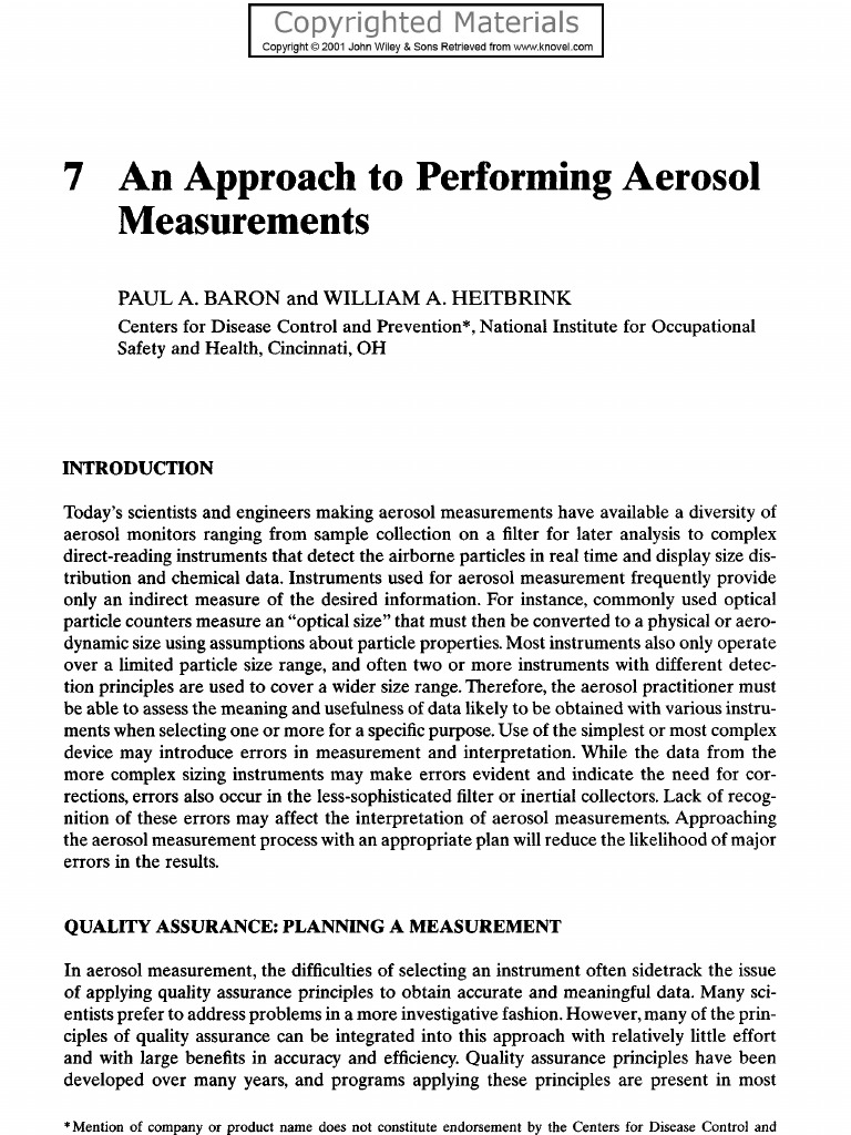 Ch07 - An Approach To Performing Aerosol Measurements | PDF | Aerosol ...