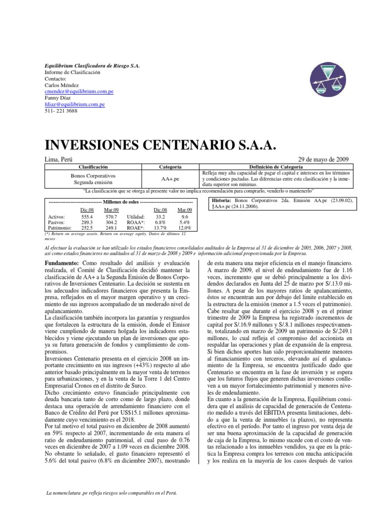 Perfil Inversiones Centenario | PDF | Deuda | Apalancamiento (Finanzas)