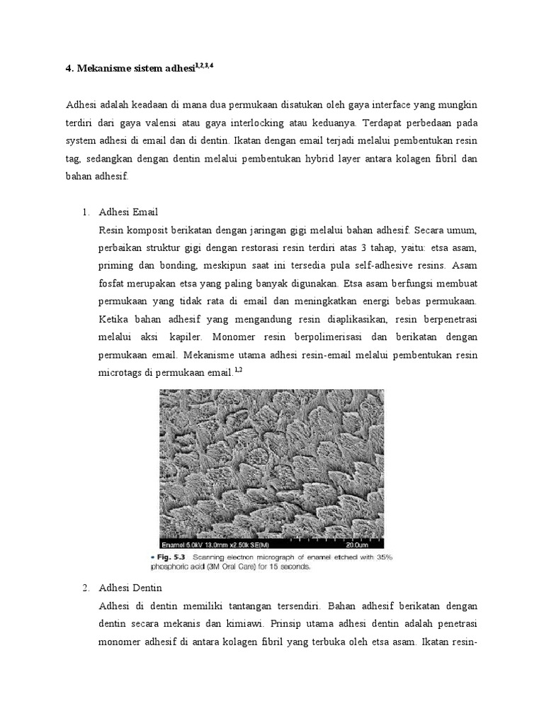 MEKANISME ADHESI DALAM PENGGUNAAN BAHAN RESTORASI RESIN KOMPOSIT | PDF