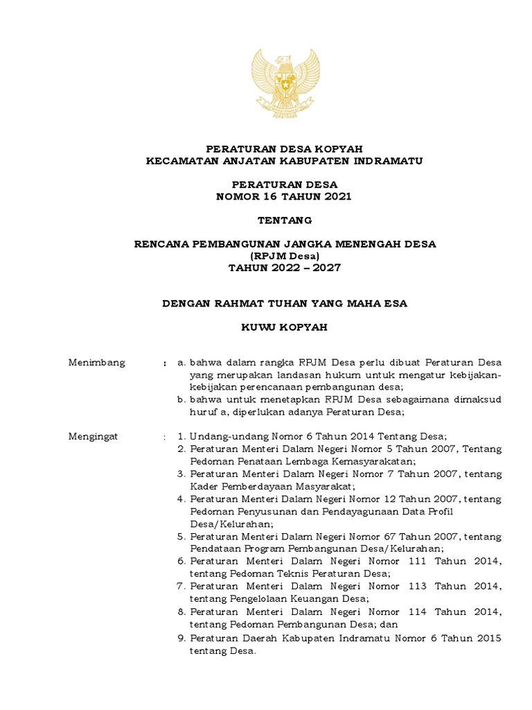 Perdes RPJM Desa | PDF