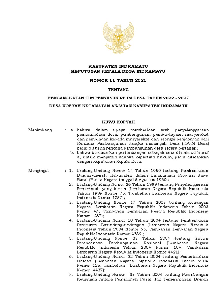 SK Pengangkatan Tim Penyusun RPJM Desa | PDF