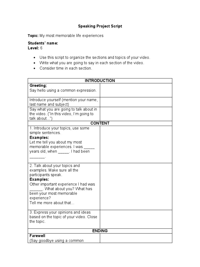 Level 6 Speaking Project Guide | PDF | Language Arts & Discipline