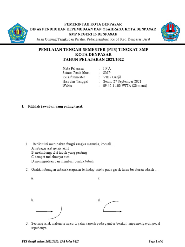 Pts Ipa Kelas Viii SMT Ganjil Tahun 2021 | PDF