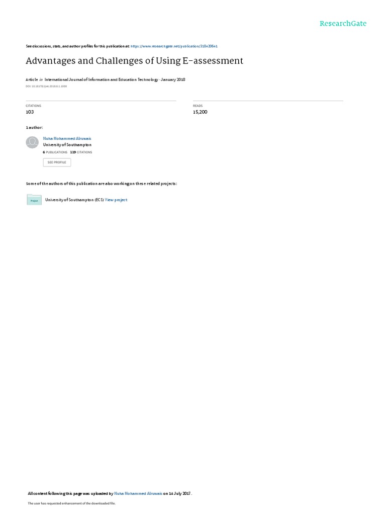 Advantages and Challenges of Using E-Assessment | PDF | Educational ...