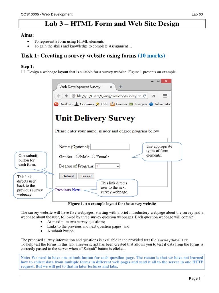 Lab 3 - HTML Form and Web Site Design: Task 1: Creating A Survey ...