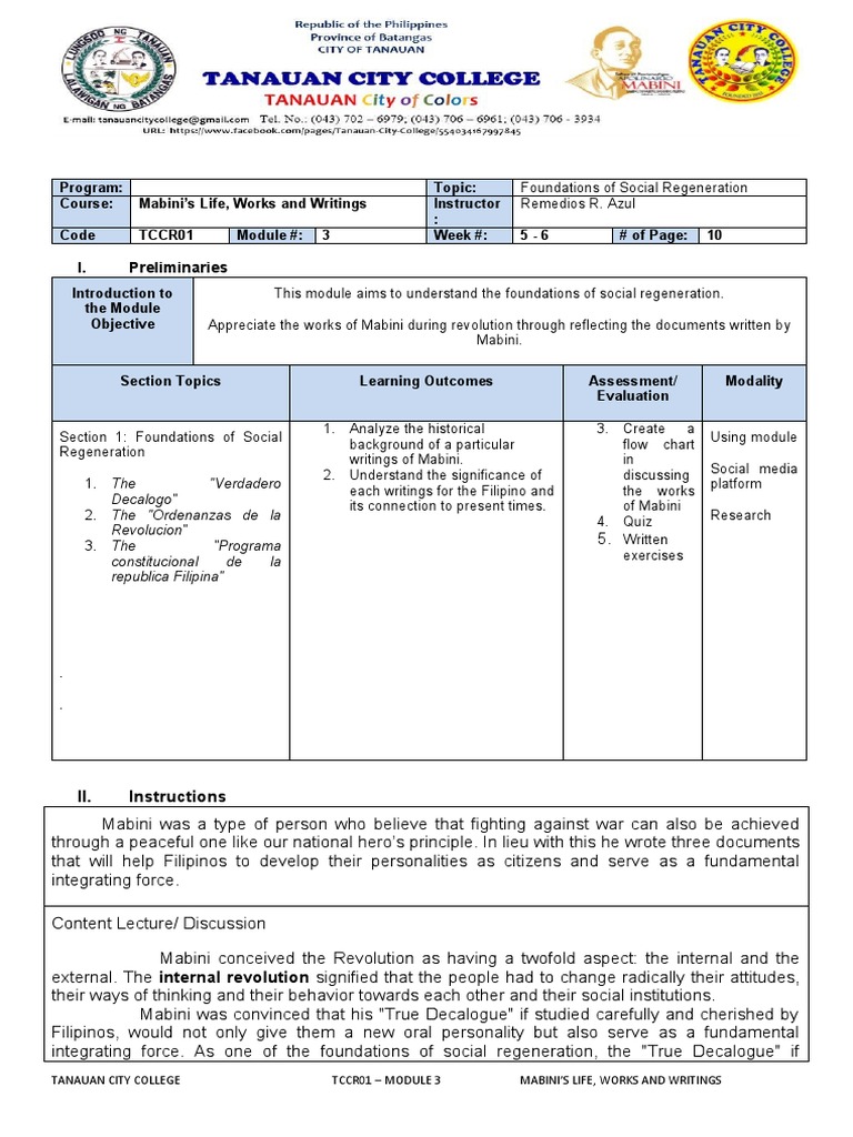 Learning Module 3 TCCR01 Week 5 6 | PDF | Presidents Of The United ...