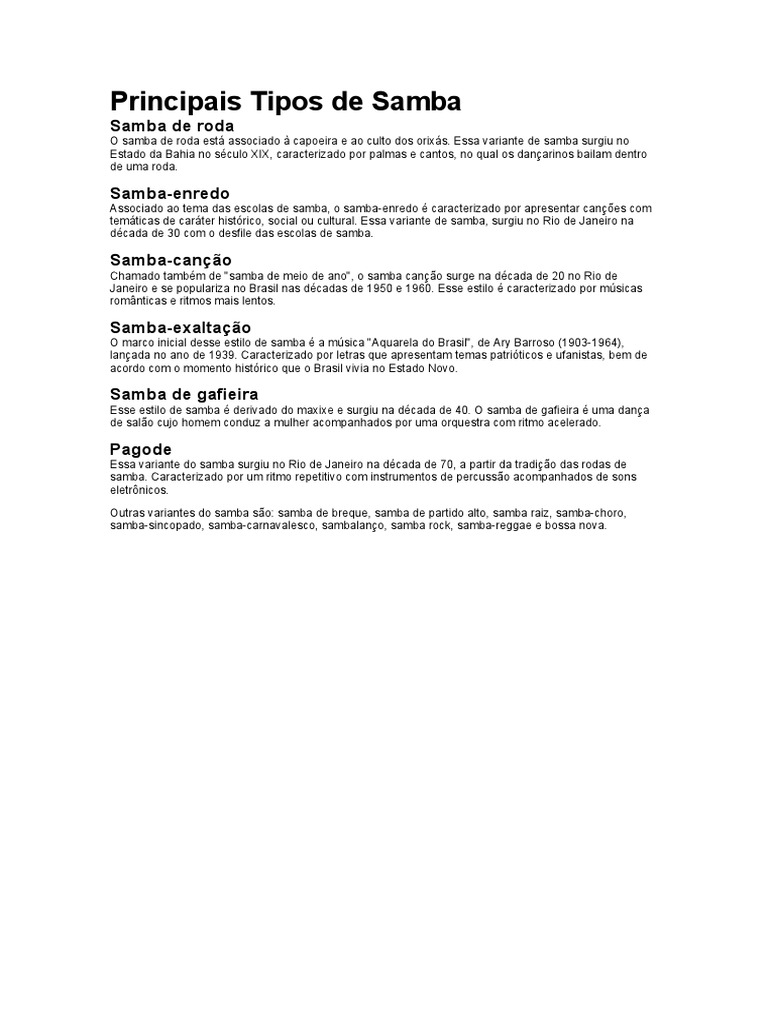Principais Tipos de Samba | PDF