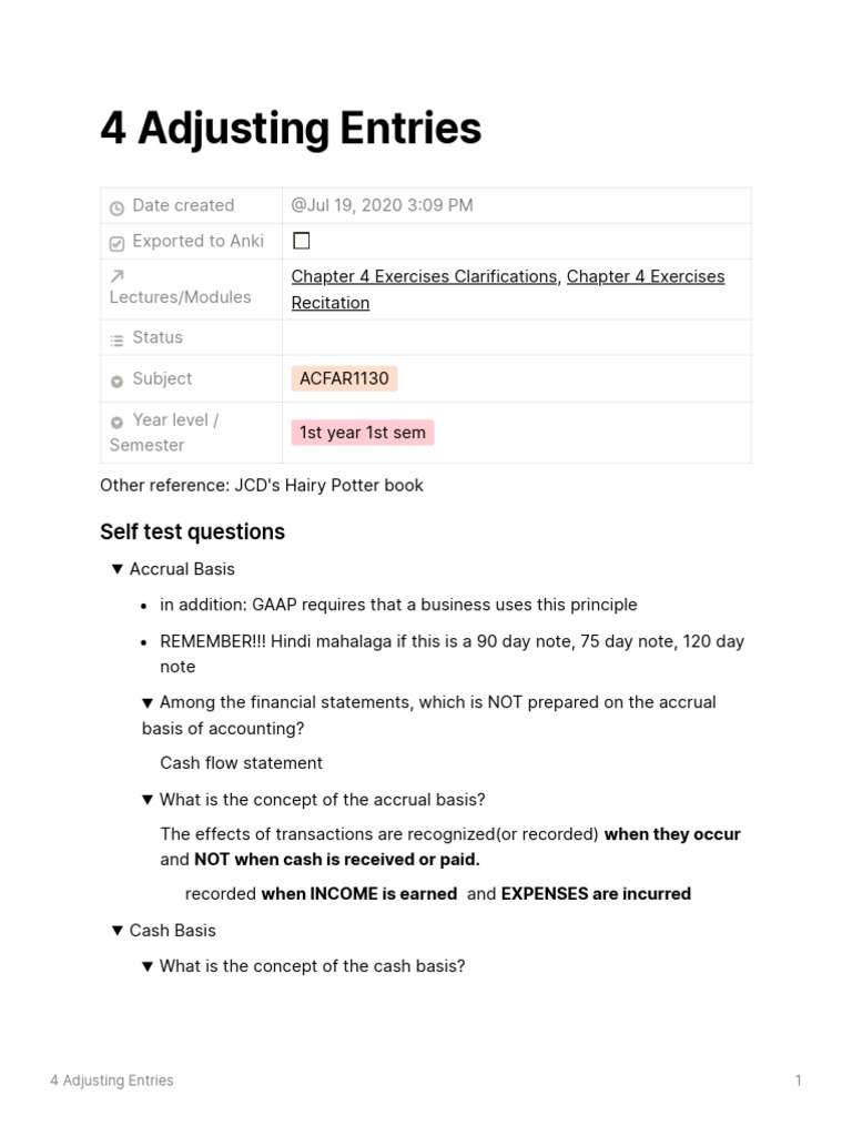 4 Adjusting Entries: Self Test Questions | PDF | Depreciation | Book Value
