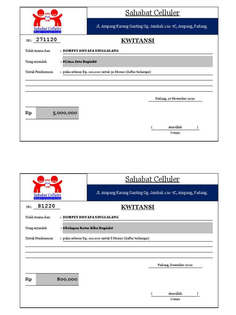 Template Kwitansi Pembayaran Excel | PDF | Indonesian Rupiah | Currency