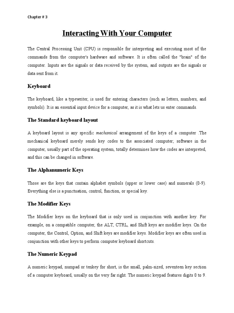 Interacting With Your Computer | PDF | Computer Keyboard | Cursor (User Interface)