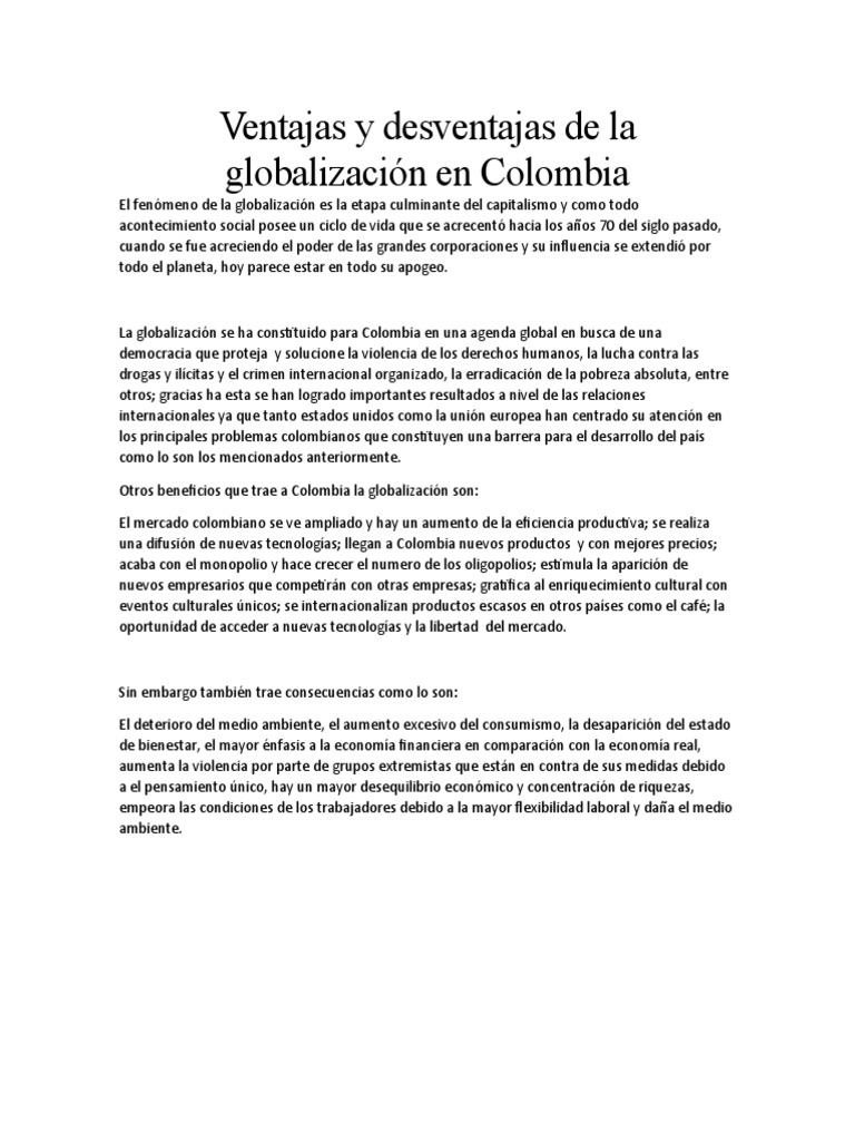 Ventajas y Desventajas de La Globalizacion | PDF | Política