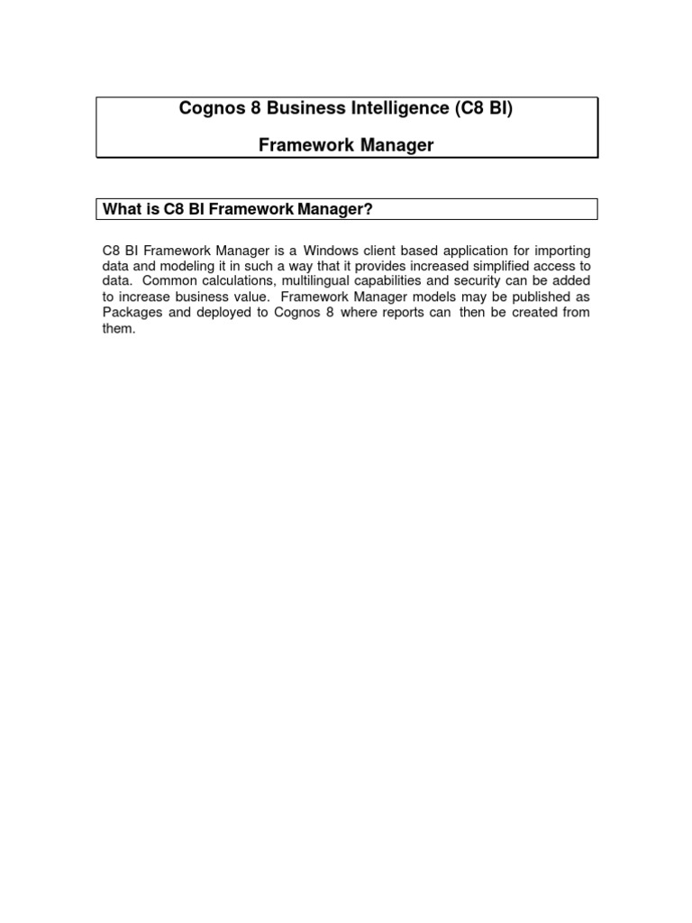 Cognos 8 Business Intelligence (C8 BI) Framework Manager | Download Free PDF | Metadata | Databases