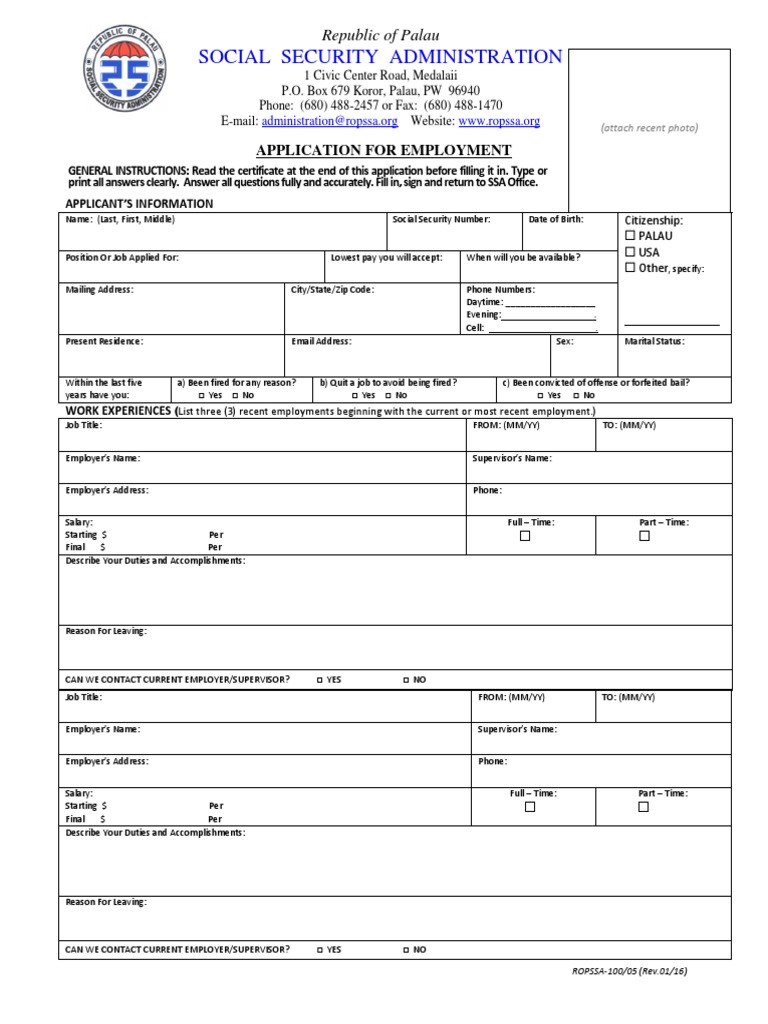 Social Security Administration: Application For Employment | PDF ...