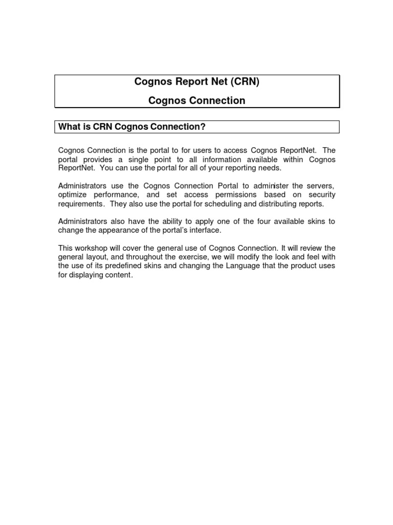 Cognos Report Net (CRN) Cognos Connection | PDF | Information Technology Management | Computer ...