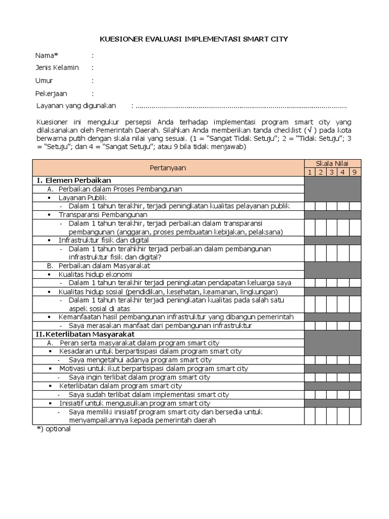 Kuesioner Evaluasi Implementasi Smart City | PDF