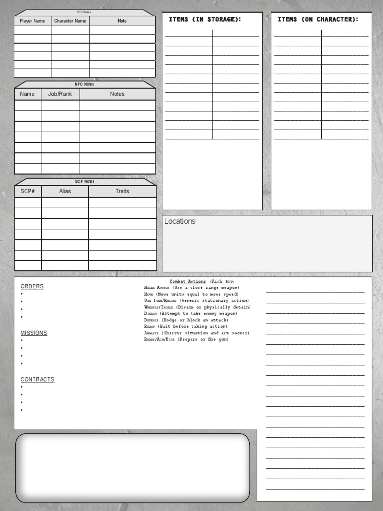 SCP Character Sheet BACK 625 | PDF | Adventure Games | Gaming