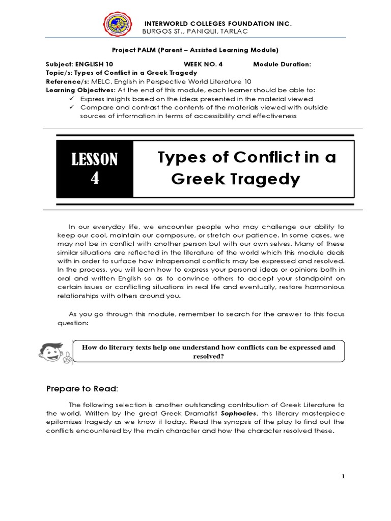 Lesson 4: Types of Conflict in A Greek Tragedy | PDF | Ancient Thebes ...