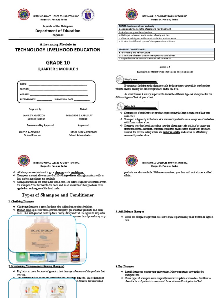 Ja46jq72g - Q1 HAIRDRESSING MODULE 3 | PDF | Shampoo | Hair Care
