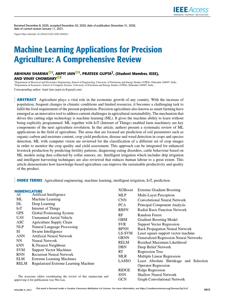 Machine Learning Applications For Precision Agriculture Download Free