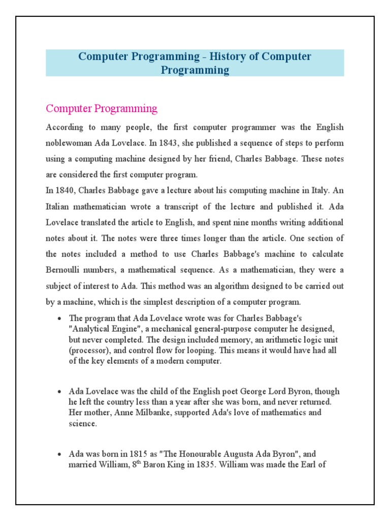Computer Programming - History of Computer Programming | PDF