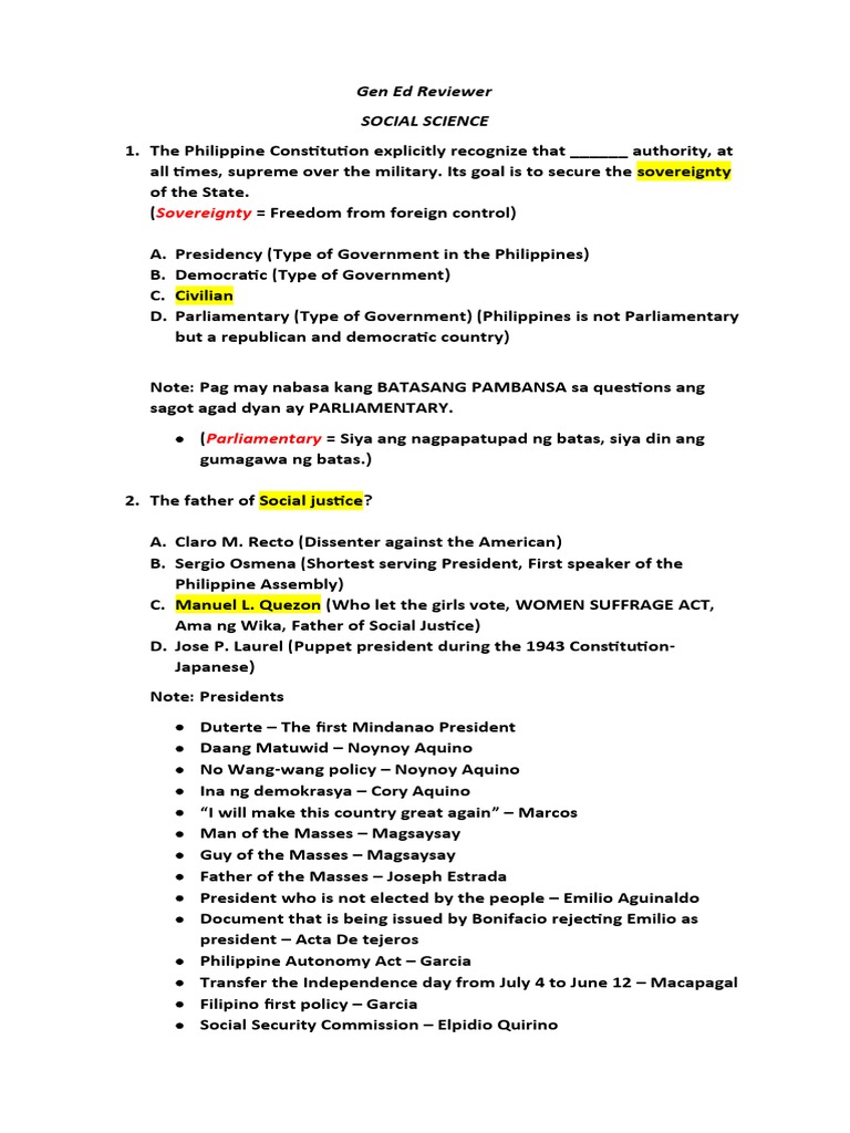 Gen Ed Reviewer | PDF | President Of The Philippines | World Politics