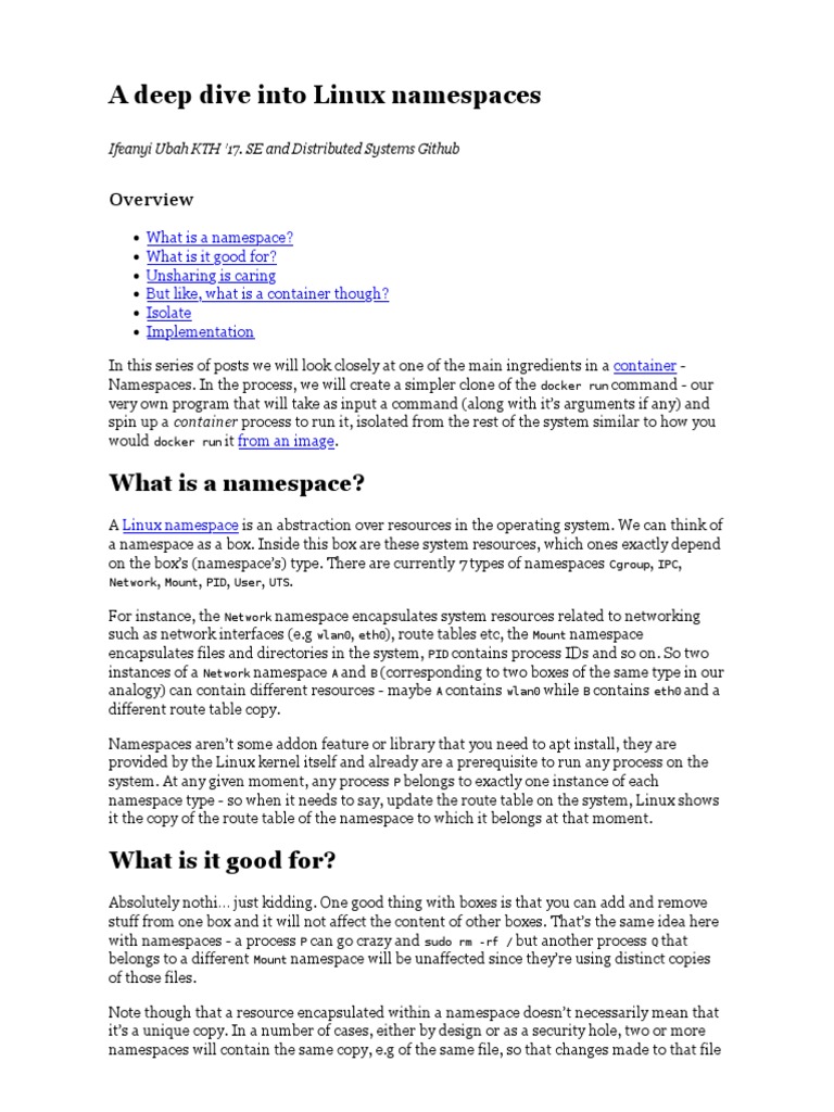 Understanding Linux Namespaces | PDF | Computer Engineering | Operating ...