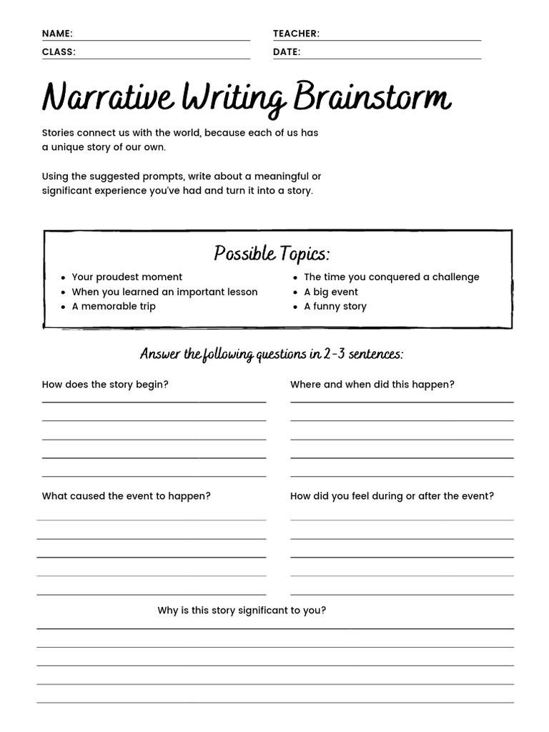 Narrative Writing Brainstorm | PDF | General Fiction