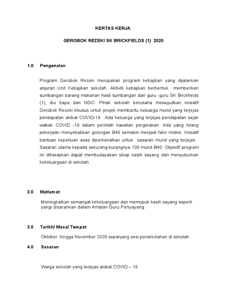 Kertas Kerja Gerobok Rezeki 2020 | PDF