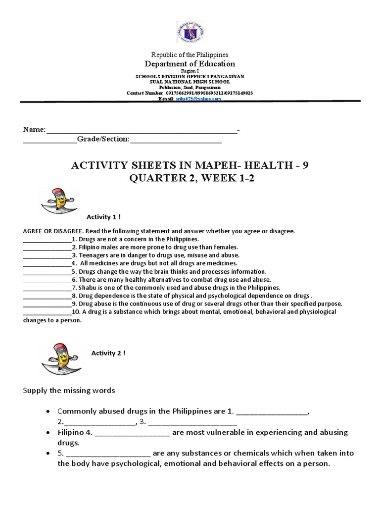 Activity Sheets in HEALTH 2nd QUARTER | PDF | Substance Abuse | Drugs