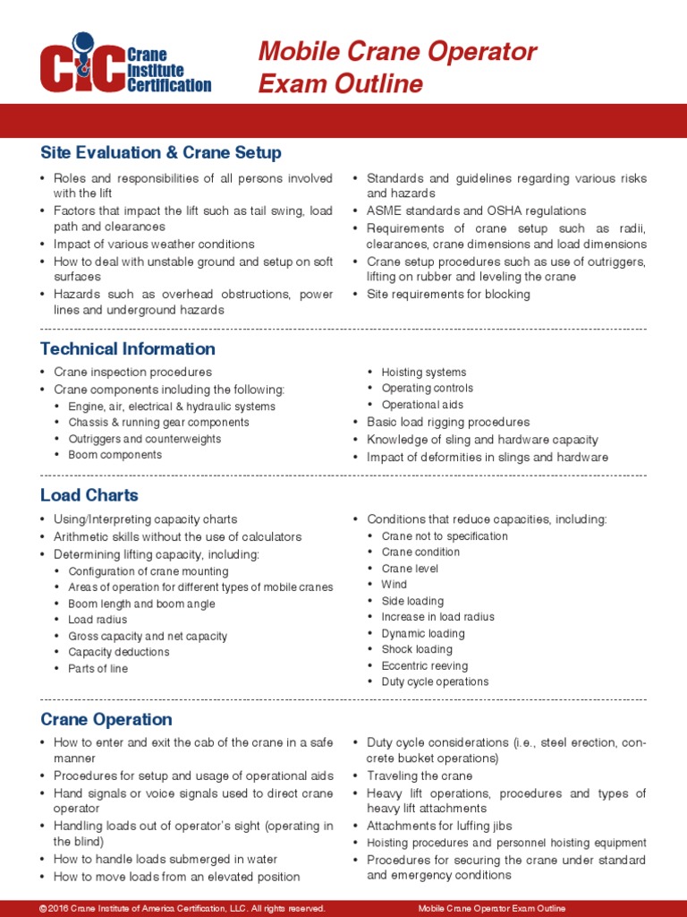 Mobile Crane Operator Exam Outline | PDF | Crane (Machine) | Elevator