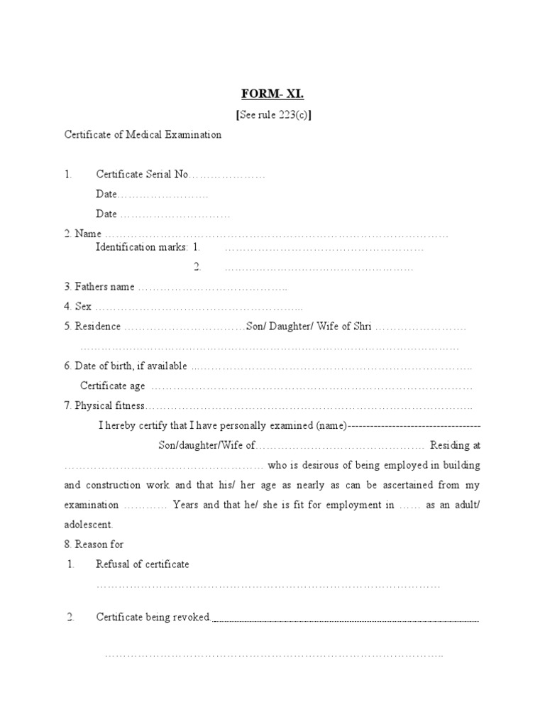 Form11 Medical Examination | PDF