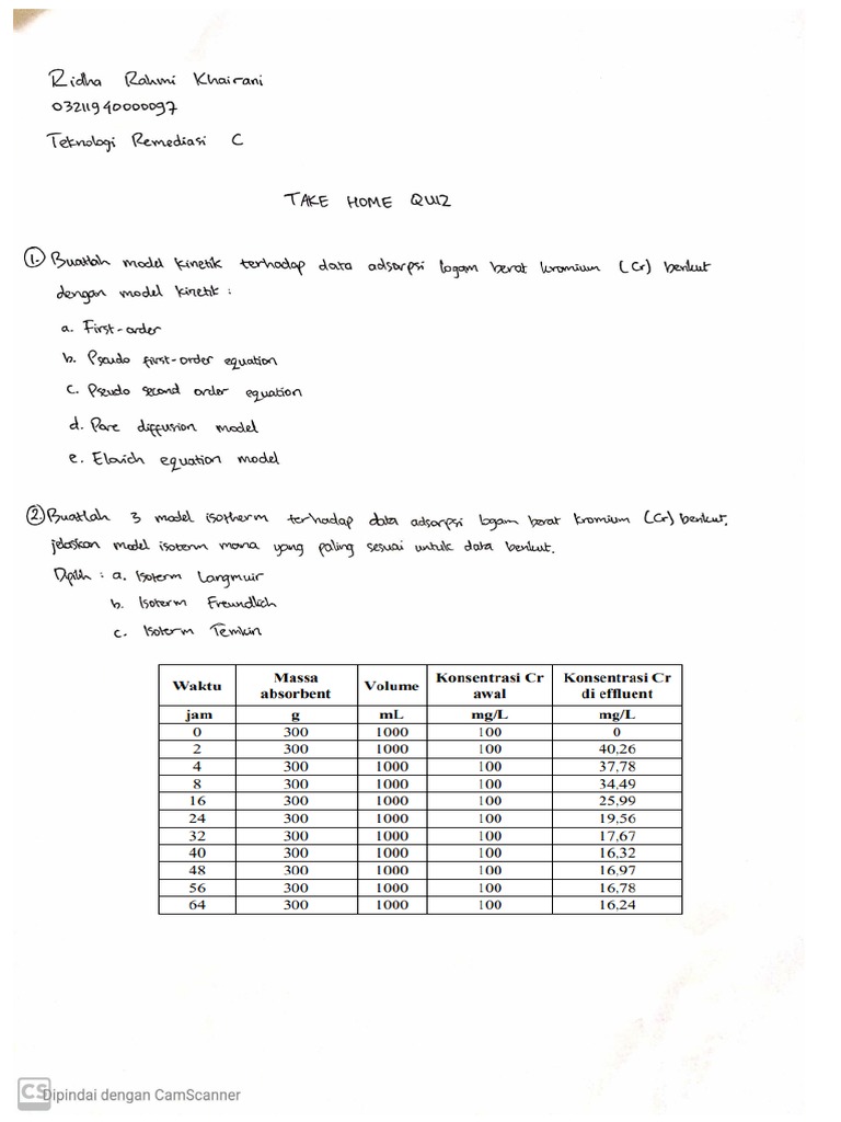 Model Kinetik Dan Isoterm | PDF