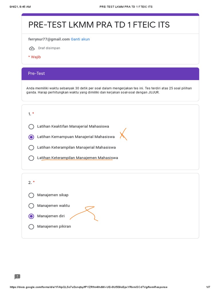 Pre-Test LKMM Pra TD 1 Fteic Its | PDF