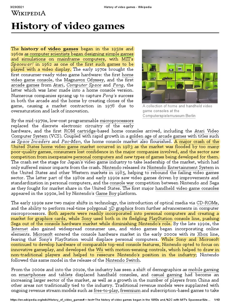 History of Video Games - Wikipedia | PDF | Virtual Reality | Video Game ...