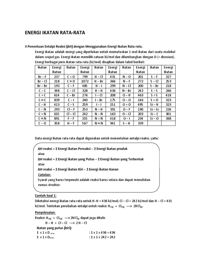 Energi Ikatan Rata | PDF | Sains & Matematika