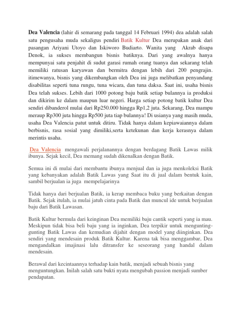 Dea Valencia: Sukses Batik Kultur | PDF | Gaya Hidup