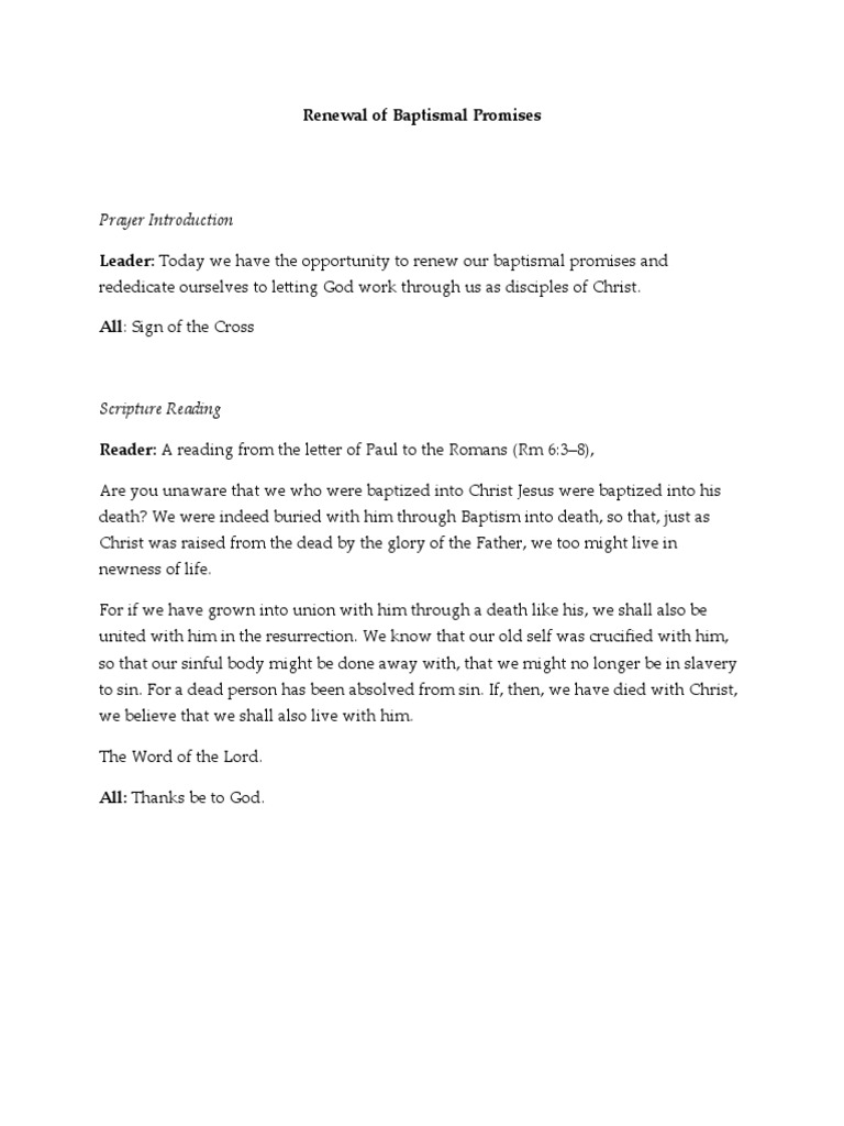 Renewal of Baptismal Promises | PDF | Baptism | Jesus
