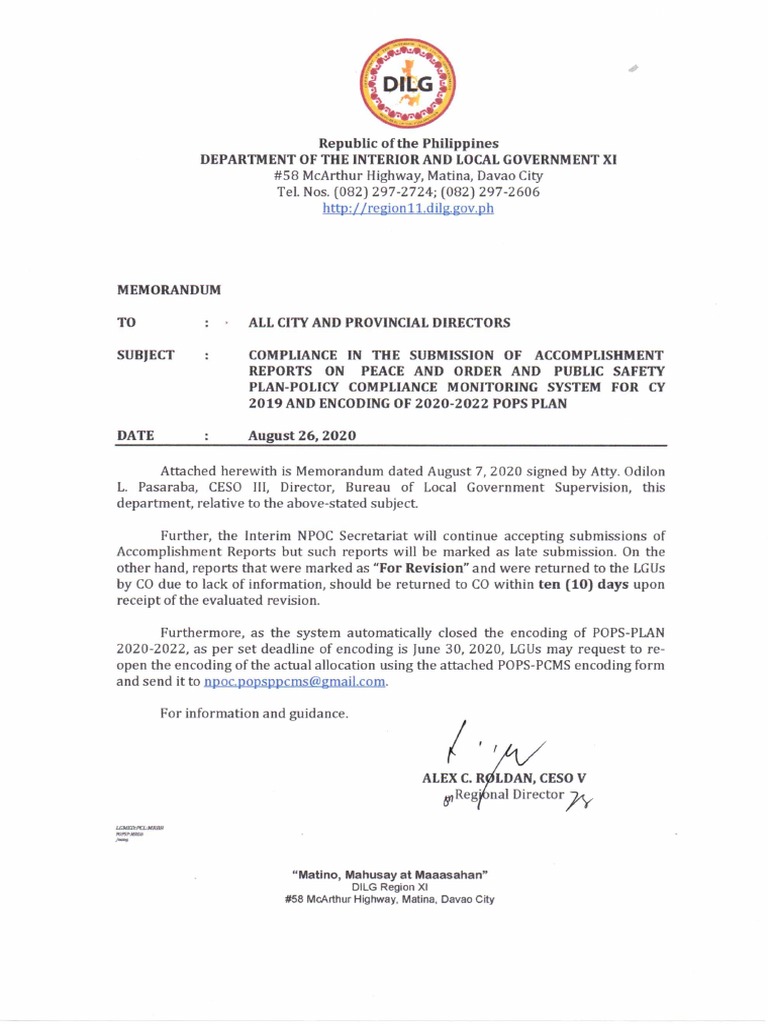 Submission of Accomplishment Report On Pops Plan 04 | PDF