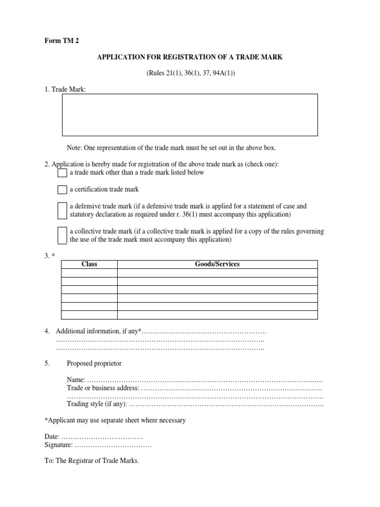 TM 2 Trade Mark Registration Form | PDF | Technology & Engineering
