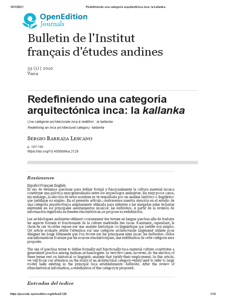 Redefinición de la kallanka incaica | PDF | Imperio Inca | Perú