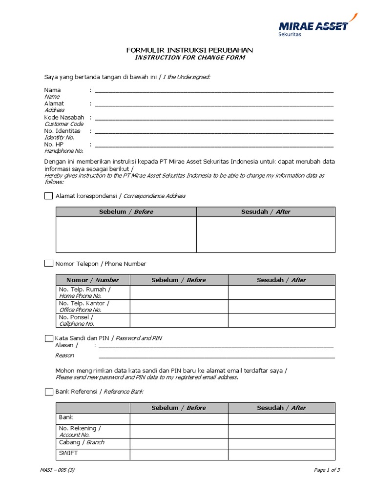 (MASI-005 (3) ) Form Perubahan | PDF