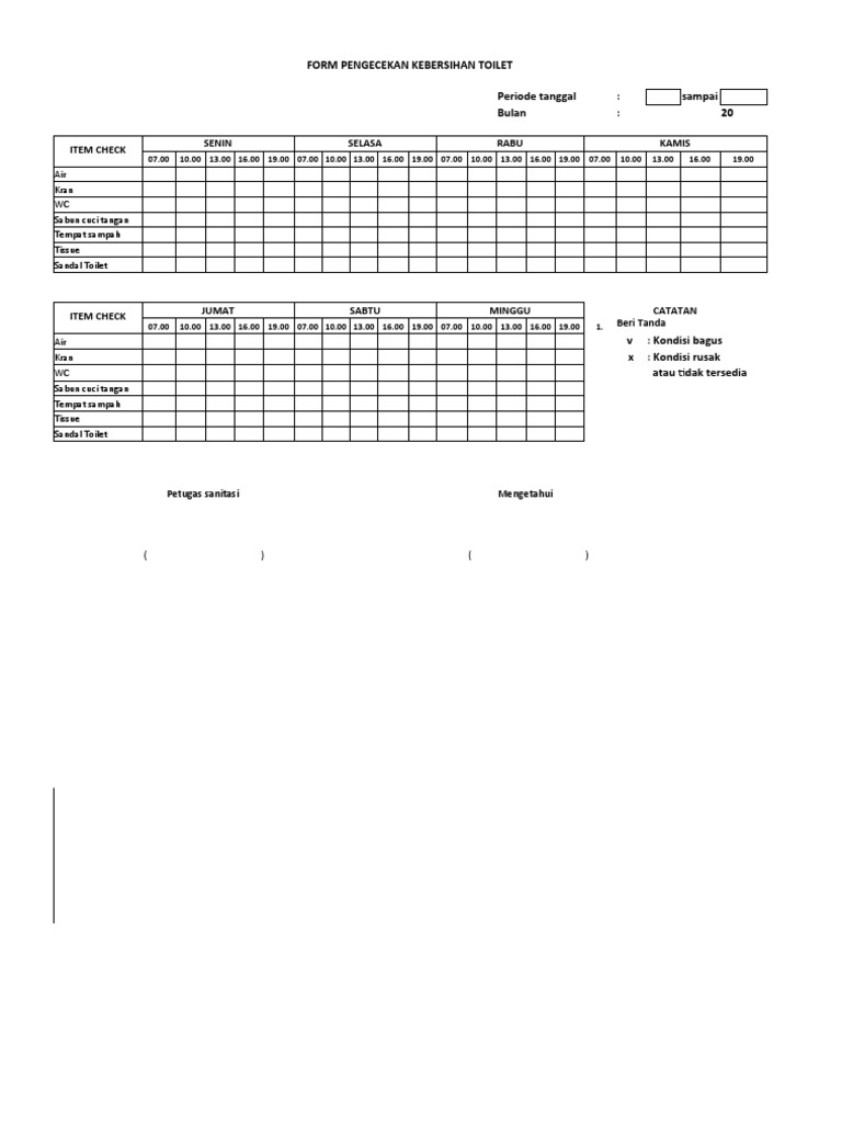 Form Sanitasi Toilet | PDF