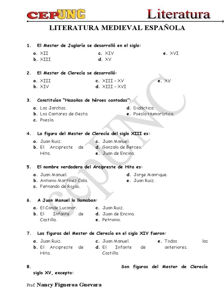 Literatura Medieval Española: Mester y Cantares | PDF | Literatura en ...