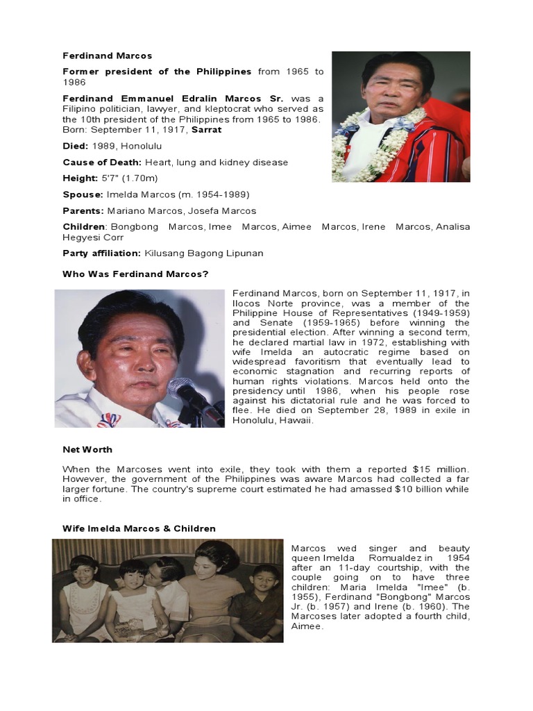Biography of Ferdinand Marcos Sr. | PDF | Corazon Aquino | Government