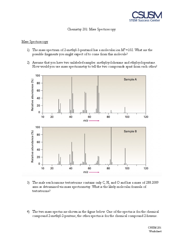 Mass Spectroscopy Worksheet Solutions | PDF | Mass Spectrometry ...