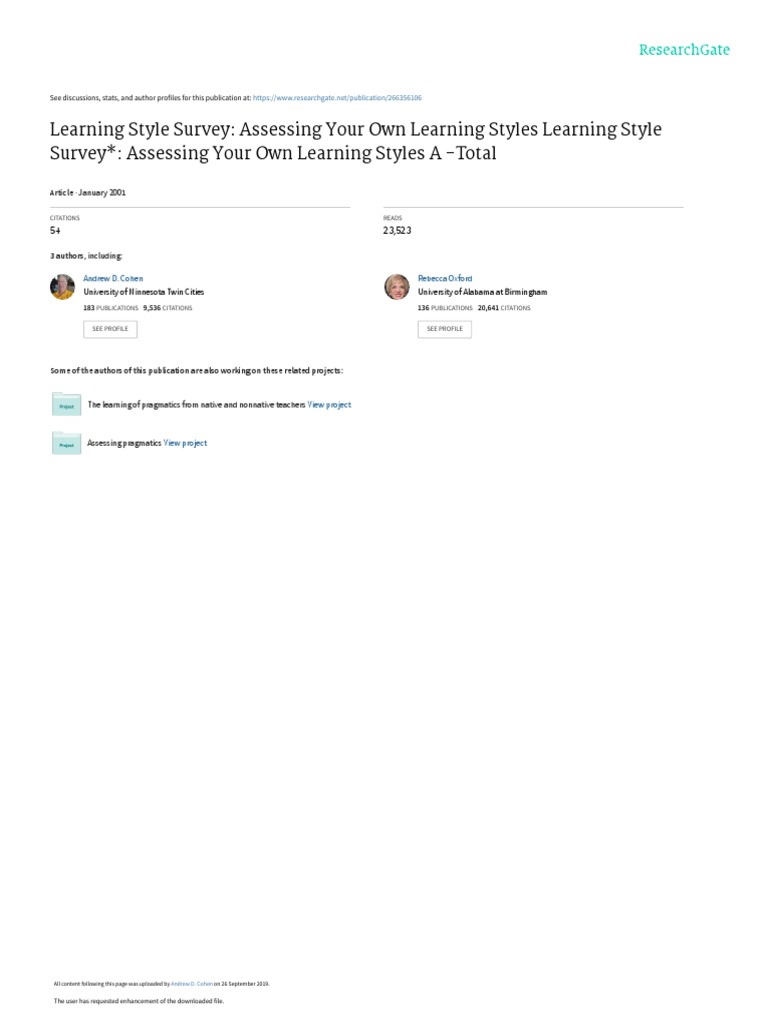 Learning - Style - Survey - Assessing - Your - Own - Learning | PDF ...