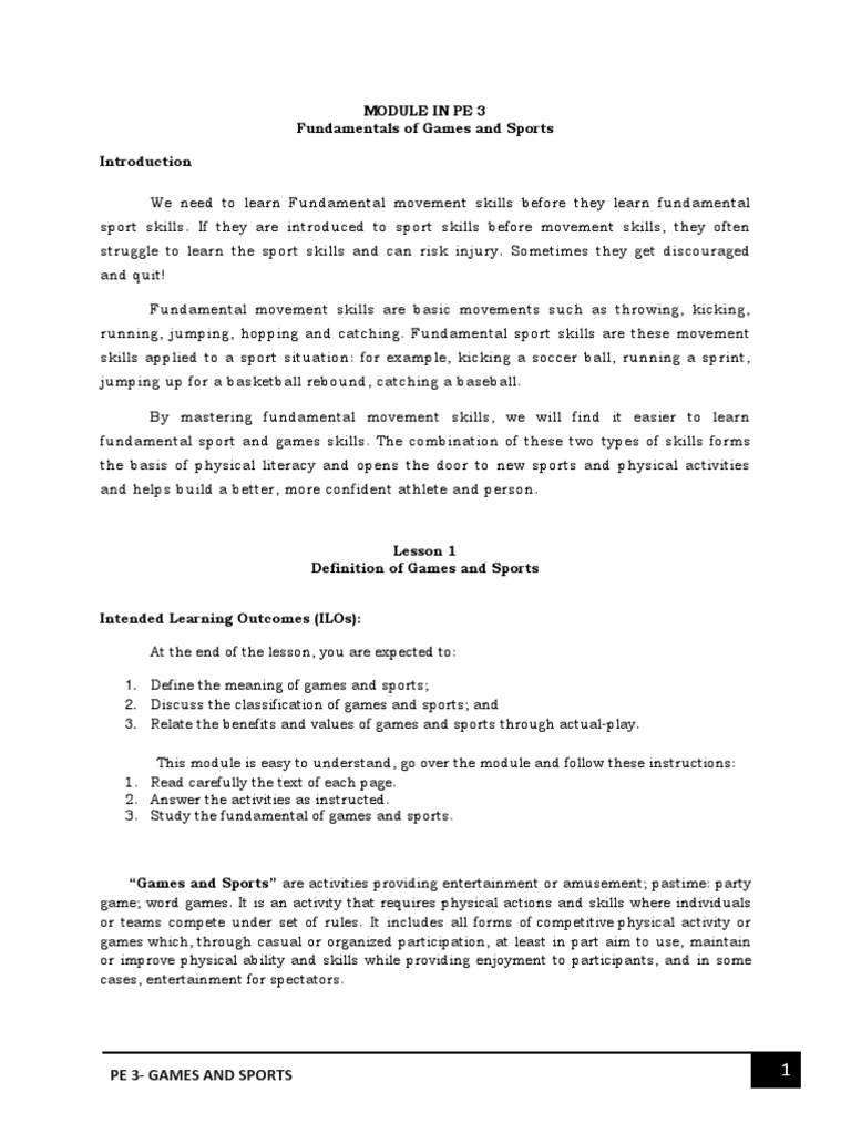 PE3 Module 1 | PDF | Sports
